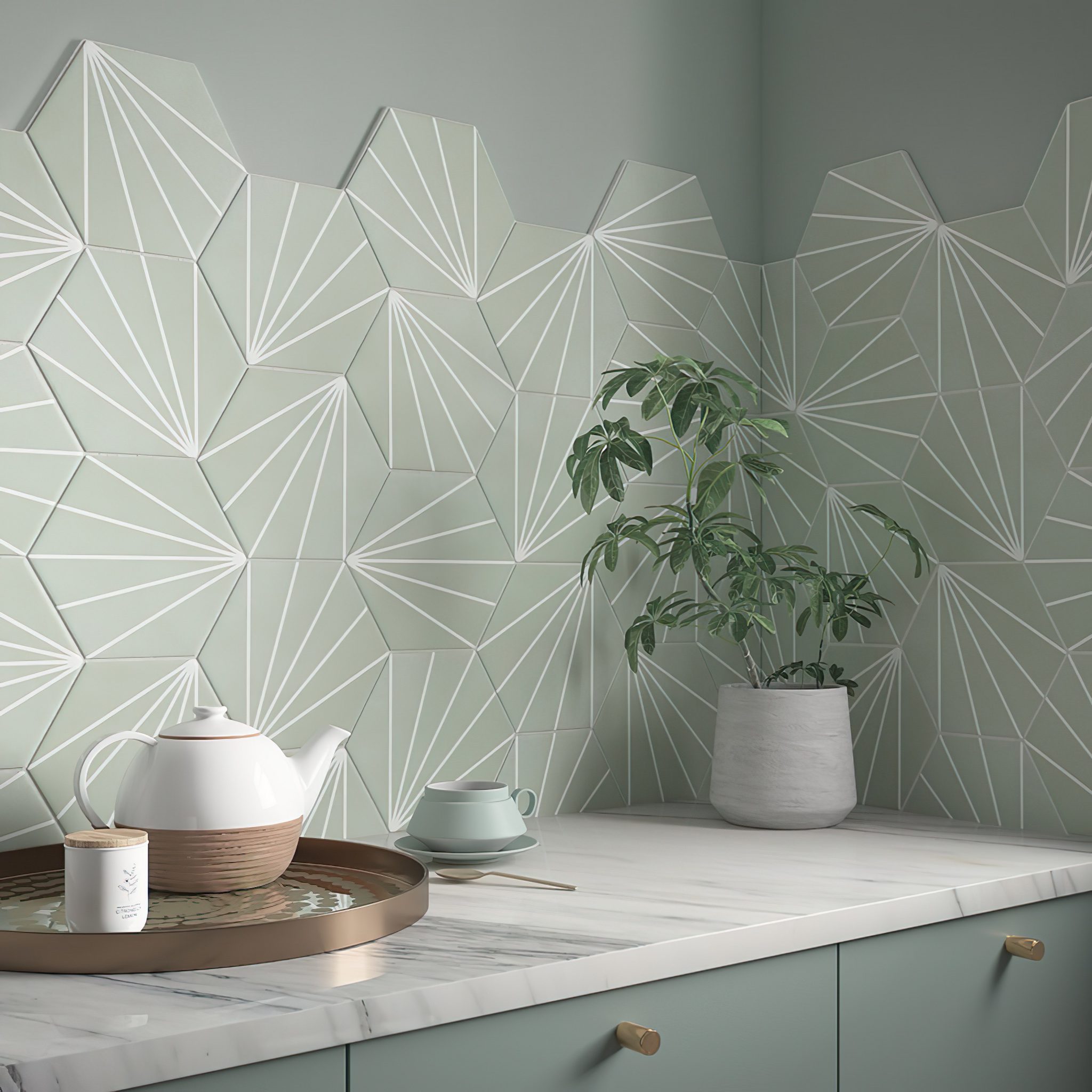 Sunburst Mint - Porcelain Hexagon Tile - Studio Tiles