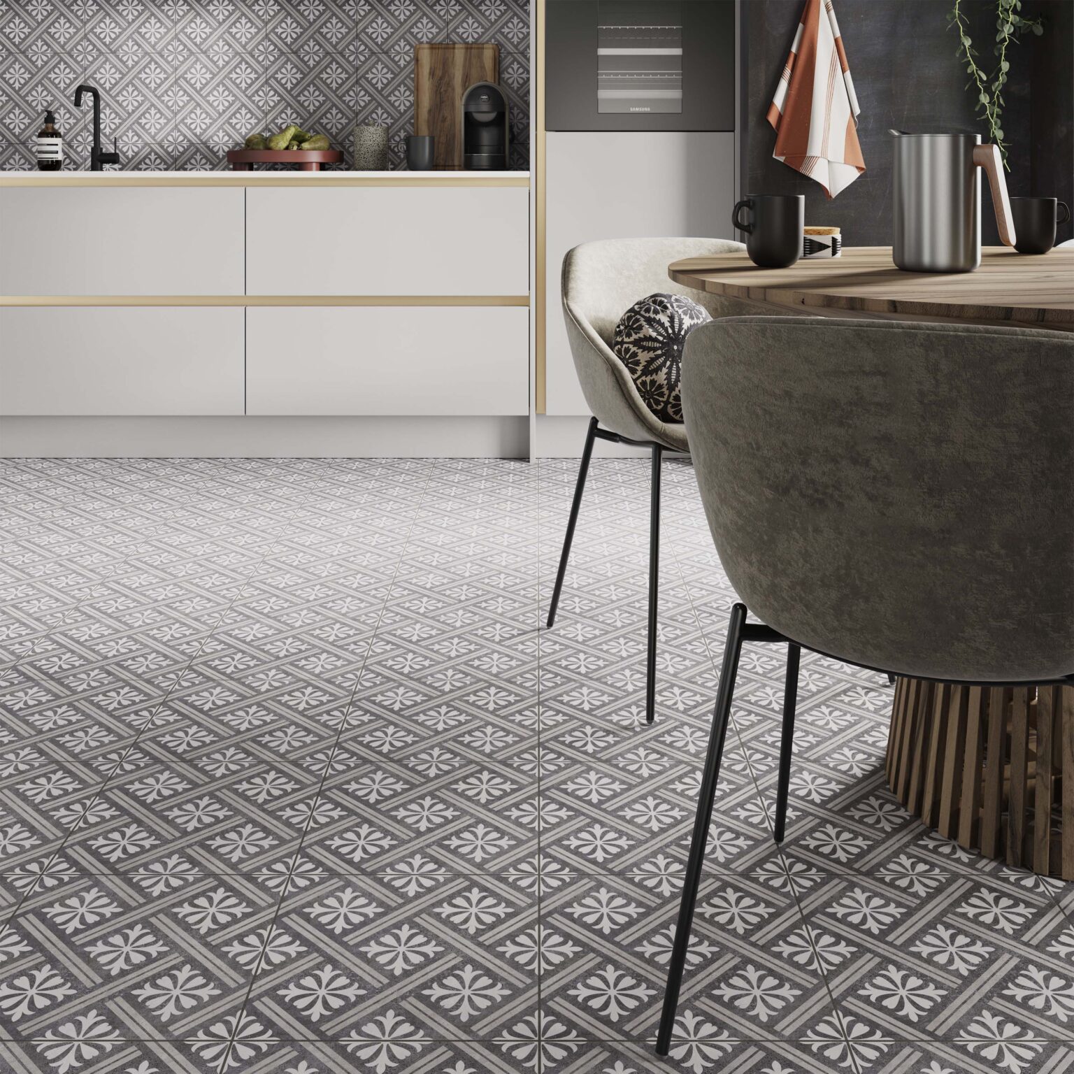 Mondrian Charcoal - Patterned Ceramic Tile - Studio Tiles