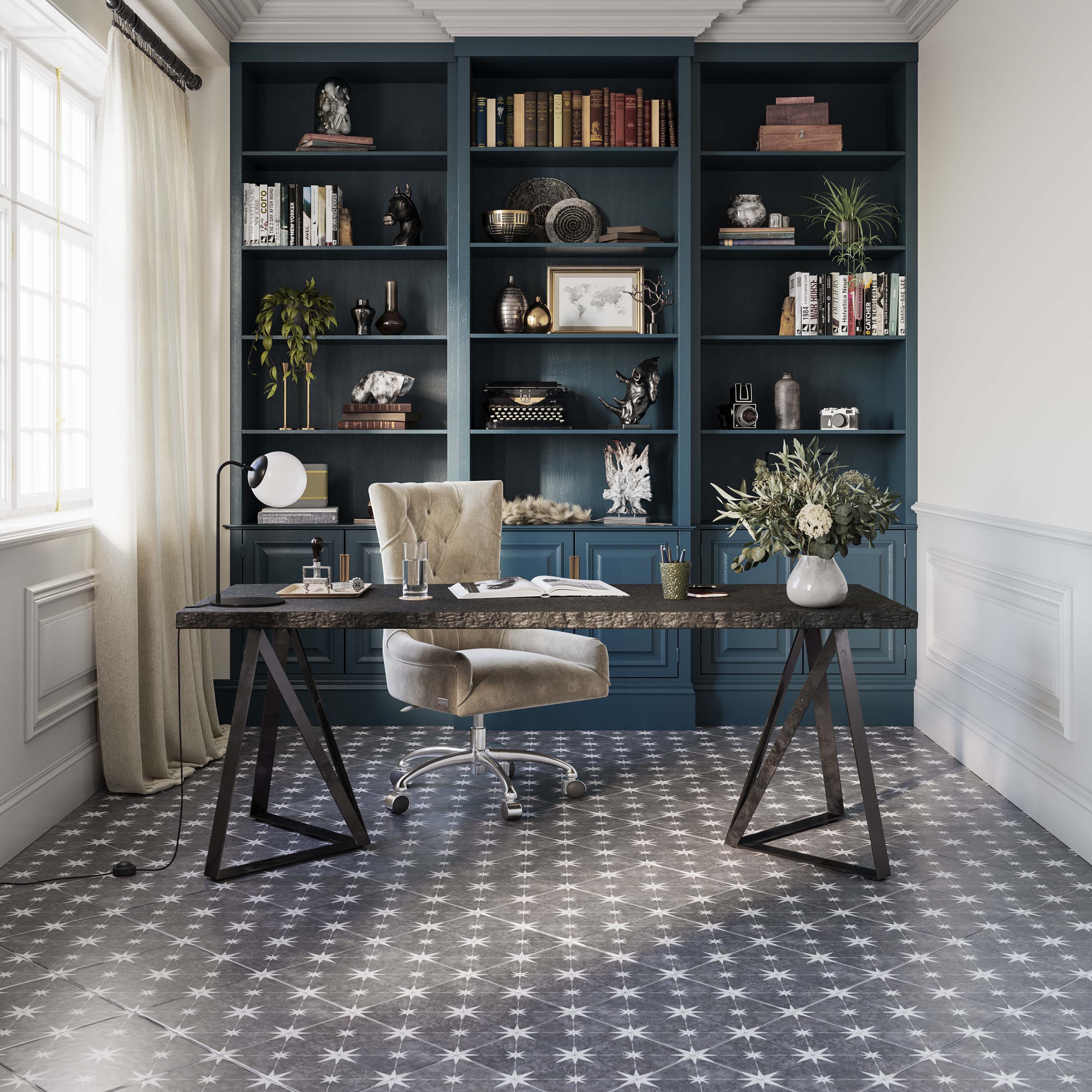 Mondrian Charcoal - Patterned Ceramic Tile - Studio Tiles