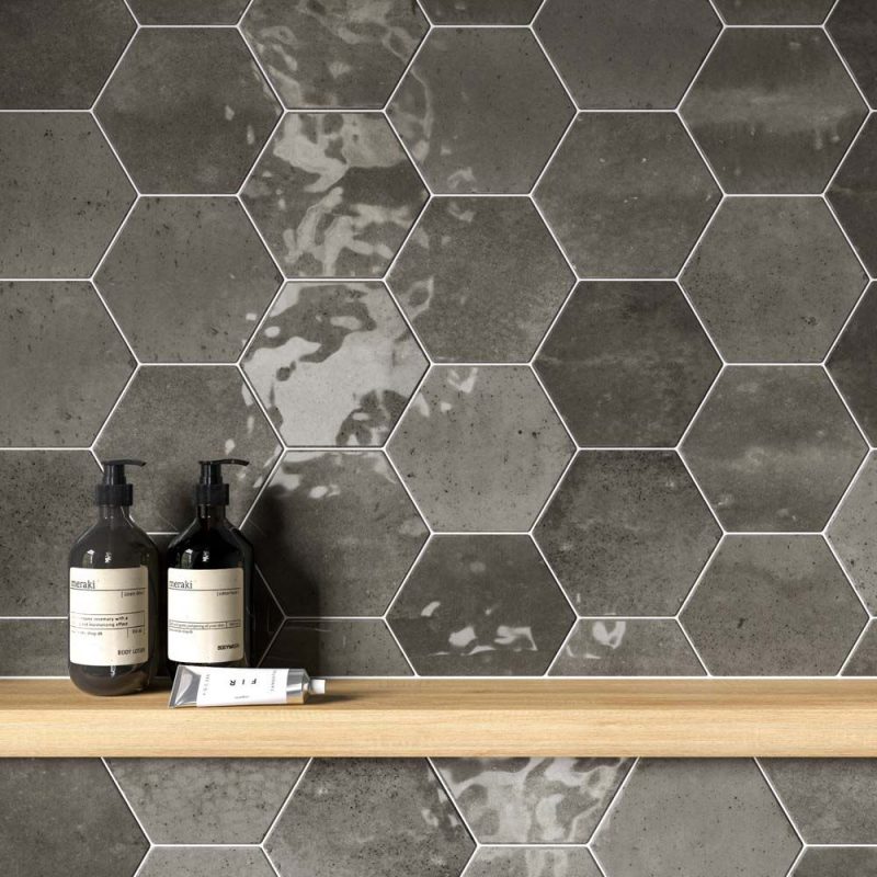 Atlantis Ash Hexagon - Rustic Styled Ceramic Tile - Studio Tiles