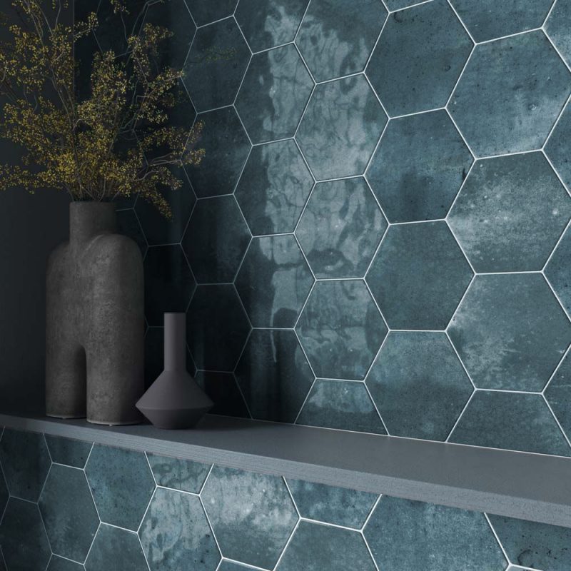 Atlantis Blue Hexagon - Rustic Styled Ceramic Tile - Studio Tiles