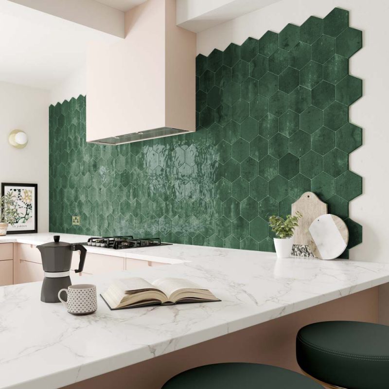 Atlantis Green Hexagon - Rustic Styled Ceramic Tile - Studio Tiles