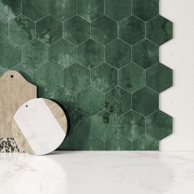 Atlantis Green Hexagon - Rustic Styled Ceramic Tile - Studio Tiles
